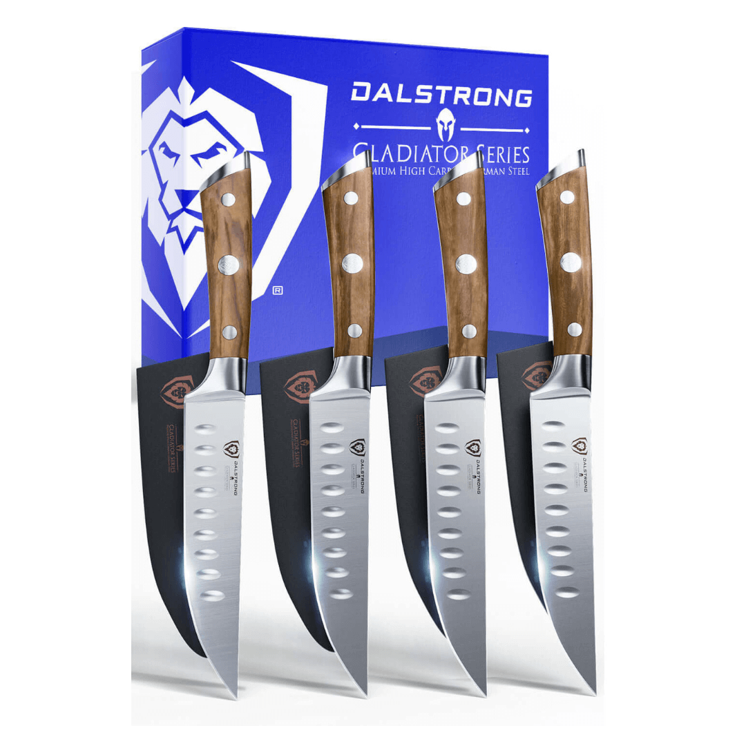 Dalstrong Gladiator 5 Inch Steak Knife Set Clean Table Slices