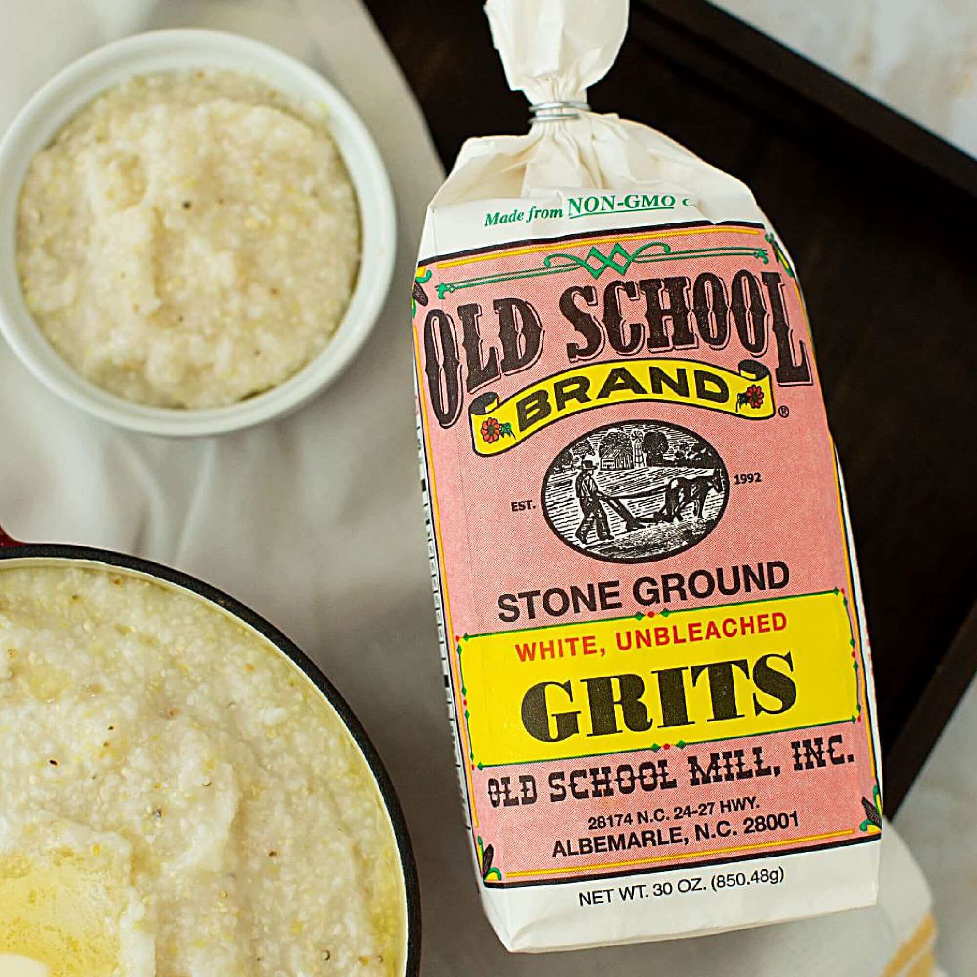 Old School Brand Non-GMO Stone Ground White Unbleached Grits
